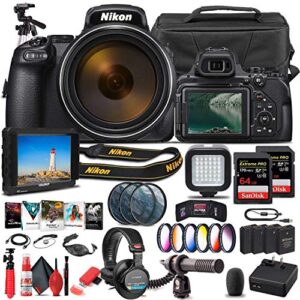 nikon coolpix p1000 digital camera (26522) + 4k monitor + pro headphones + mic + 2 x 64gb memory card + case + corel photo software + pro tripod + 3 x en-el 20 battery + card reader + more (renewed)