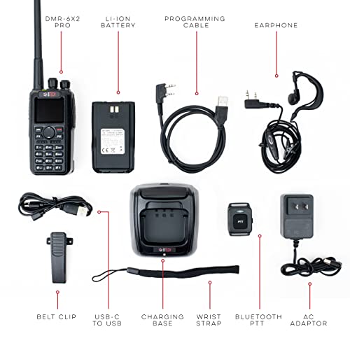 BTECH DMR-6X2 PRO Digital DMR and Analog 7-Watt Dual Band Two-Way Radio (136-174MHz VHF & 400-480MHz UHF). Supports Bluetooth, APRS, GPS, Roaming, AES256 Encryption, Recording, and More