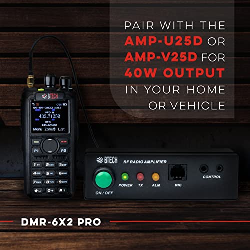 BTECH DMR-6X2 PRO Digital DMR and Analog 7-Watt Dual Band Two-Way Radio (136-174MHz VHF & 400-480MHz UHF). Supports Bluetooth, APRS, GPS, Roaming, AES256 Encryption, Recording, and More