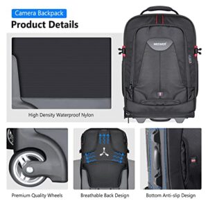 Neewer 2-in-1 Rolling Camera Backpack Trolley Case - Anti-Shock Detachable Padded Compartment, Hidden Pull Bar, Durable, Waterproof for Camera,Tripod,Flash Light,Lens,Laptop for Air Travelling(Black)