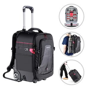 Neewer 2-in-1 Rolling Camera Backpack Trolley Case - Anti-Shock Detachable Padded Compartment, Hidden Pull Bar, Durable, Waterproof for Camera,Tripod,Flash Light,Lens,Laptop for Air Travelling(Black)