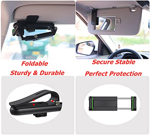 HIYITKS Sun Visor Car Phone Holder Mount Multifunctional Cell Phone Stand Universal Adjustable Arm Cradles Car Holder Mount Phone Car Clip Mount for Sun Visor Rearview Mirror Steering Wheel (Green)