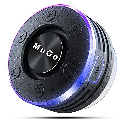 MuGo Bluetooth Speaker, Shower Speaker with Suction Cup, IP7 Waterproof Portable Wireless Speakers for Shower, Mini Outdoor Speaker with Ambient LED Light, 360° Full Surround Sound, Enhanced Bass