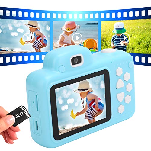 01 Video Camera, Shockproof Shell Kid Photography Toy 2.4in Full HD Screen Children Gift Kids Camera, 1080P for Christmas for Holiday Travel(Blue, Pisa Leaning Tower Type)