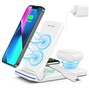 wireless charger, 3 in 1 fast charging station, folding wireless charger stand for iphone 14,13,12,11/pro/max/mini/plus, x,xr, xs/max,se, 8/plus,apple watch 1-8,airpods 3/2/pro with 18w adapter(white)