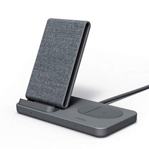 iottie ion wireless duo certified by google 10w stand + 5w pad qi-certified charger | made for google | compatible with google, google pixel, pixel buds | includes power cable & adapter | dark grey