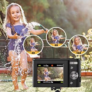 Digital Camera, Lecran Kids Camera FHD 1080P 36.0 Mega Pixels Vlogging Camera with 16X Digital Zoom, LCD Screen, Compact Portable Mini Cameras for Teens, Beginners, Students, Kids (Black)