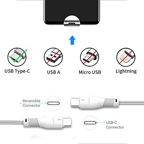 10FT 2Pack USB-C to USB C Cord,Long Charger Cable for Samsung Galaxy S22/S22 Plus/S22 Ultra/S21/S21 FE/S23/S23+/S23 Ultra/A52 5G/A53 5G/S20,Tab S7/S8,Pixel 6 7 Pro/4A 5G/5 5A,60W Fast Charging Charge