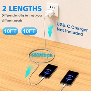 10FT 2Pack USB-C to USB C Cord,Long Charger Cable for Samsung Galaxy S22/S22 Plus/S22 Ultra/S21/S21 FE/S23/S23+/S23 Ultra/A52 5G/A53 5G/S20,Tab S7/S8,Pixel 6 7 Pro/4A 5G/5 5A,60W Fast Charging Charge