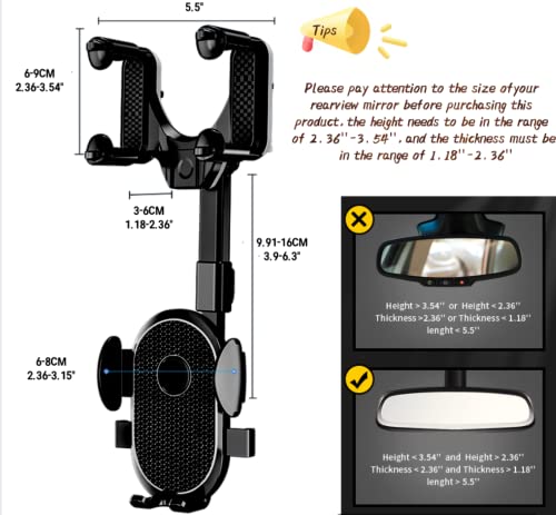 CJCTX Rear View Mirror Phone Holder for Car / 360° Rotatable and Retractable Car Phone Holder / 2022 Phone Mount for Car Like iPhone Samsung Smartphones