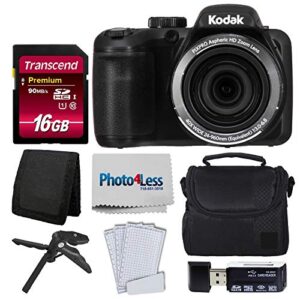 kodak pixpro az401 astro zoom 16mp digital camera (black) + camera case + transcend 16gb sdhc class10 uhs-i card 400x memory card + usb card reader + table tripod + accessories