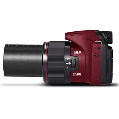 Minolta MN67Z 20MP Full HD Wi-Fi Bridge Camera with 67x Optical Zoom, Red Bundle with Bag, 32GB SD Card, Cleaning Kit, Card Reader