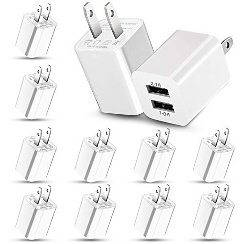 12 Pieces USB Wall Plugs USB Charger Blocks Charging Blocks for Wall Outlet 2.1a Dual Port USB Wall Plug Fast Charging for Most Smartphones and Tablets (White)