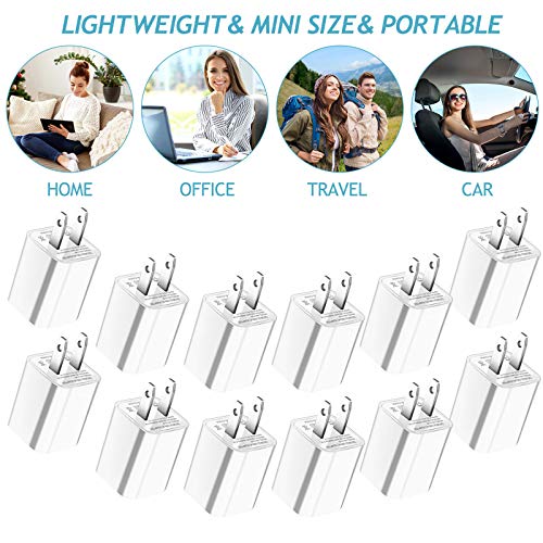 12 Pieces USB Wall Plugs USB Charger Blocks Charging Blocks for Wall Outlet 2.1a Dual Port USB Wall Plug Fast Charging for Most Smartphones and Tablets (White)