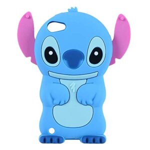 ipod touch 7 case, ipod touch 6 case, ipod touch 5 case, 3d cute cartoon blue alien animal teen girls women kids soft rubber silicone shockproof case cover for ipod touch 7th 6th 5th generation (blue)