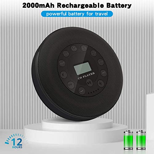 Rechargeable Portable Bluetooth CD Player,Lukasa CD Player Portable,Compact Music CD Disc Player for Car/Travel, Home Audio Boombox with Stereo Speaker & LCD Display,Support CD USB AUX Input,2000mAh