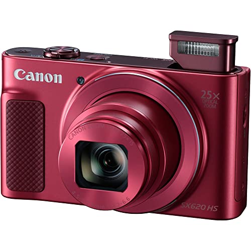 Canon PowerShot SX620 HS Digital Camera (Red) (1073C001) + 64GB Memory Card + Card Reader + Deluxe Soft Bag + Flex Tripod + Hand Strap + Memory Wallet + Cleaning Kit (Renewed)