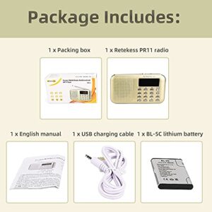 Retekess PR11 AM FM Radio Portable, Rechargeable Transistor Radios Small, with Headphone Jack MP3 Music Player Speaker Support Micro SD Card for Outdoor (Gold)