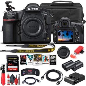 nikon d850 dslr camera (body only) (1585) + 64gb memory card + case + corel photo software + en-el 15 battery + hdmi cable + cleaning set + flex tripod + more (international model) (renewed)