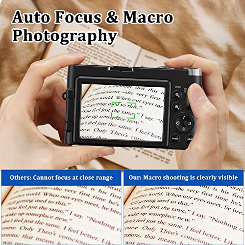 4K Digital Camera with SD Card [Autofocus & Anti-Shake] 48MP Video Camera for Beginners' Photography Vlogging YouTube, 16X Zoom 180° Flip Screen Compact Travel Camera with 2 Rechargeable Batteries