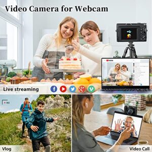 4K Digital Camera with SD Card [Autofocus & Anti-Shake] 48MP Video Camera for Beginners' Photography Vlogging YouTube, 16X Zoom 180° Flip Screen Compact Travel Camera with 2 Rechargeable Batteries