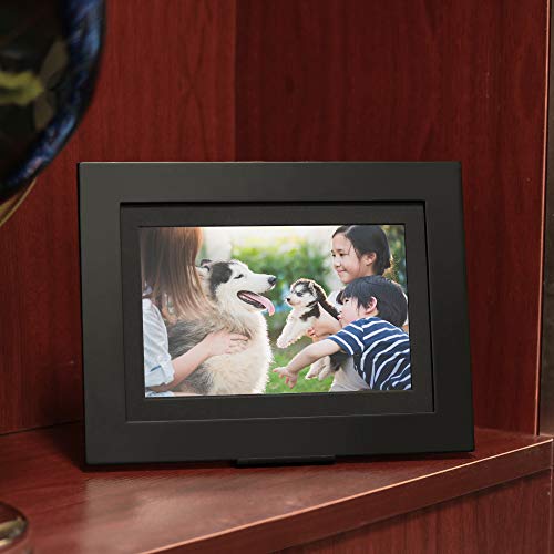 Brookstone PhotoShare 8” Smart Digital Picture Frame, Send Pics from Phone to Frames, WiFi, 8 GB, Holds 5,000+ Pics, HD Touchscreen, Premium Black Wood, Easy Setup, No Fees