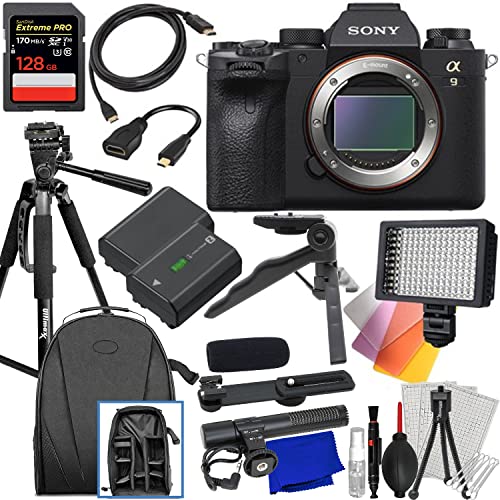 Ultimaxx Essential Bundle + Sony Alpha a9 II Mirrorless Digital Camera (Body Only) + SanDisk Extreme Pro 128GB SDXC, Replacement Battery, Lightweight 60” Tripod, Backpack & Much More (23pc Bundle)