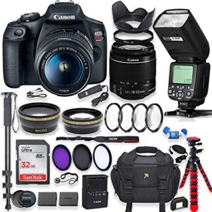 canon eos rebel t7 dslr camera with 18-55mm is lens bundle + speedlight ttl flash + 32gb memory + filters + monopod + spider tripod + professional bundle (renewed)