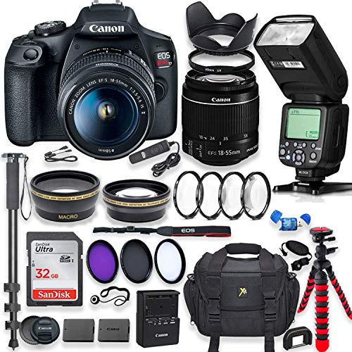 Canon EOS Rebel T7 DSLR Camera with 18-55mm is Lens Bundle + Speedlight TTL Flash + 32GB Memory + Filters + Monopod + Spider Tripod + Professional Bundle (Renewed)