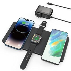 zealsound wireless charger 3 in 1, wireless charging pad 10w fast charging station for apple iwatch, airpod,14/13pro max/13/12/11/11 pro/x/xr/xs/8/samsung galaxy phone(24w dc power supply include)