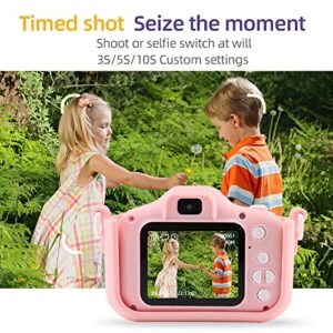 YUE3000 Upgrade Kids cat Camera,Gifts for Boys and Girls of Age 3-9, 1080P HD Digital Video Cameras for Toddler, 20M high -Definition Digital Camera, Suitable for Portable Toys with 32GB SD Card-Pink