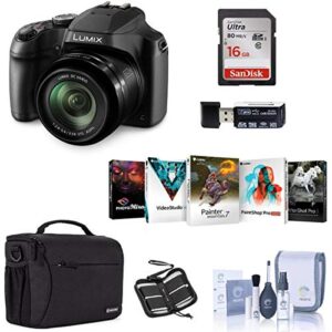 panasonic lumix dc-fz80 digital point & shoot camera – bundle with 16gb sdhc card, camera bag, cleaning kit, memory wallet, card reader, pc software package