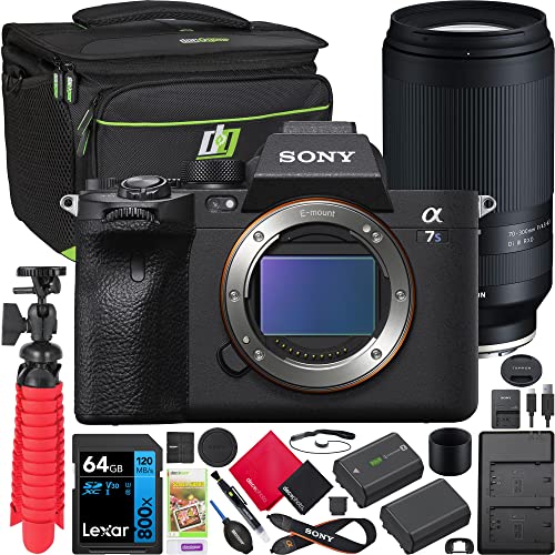 Sony a7S III Full Frame Mirrorless Camera Body ILCE-7SM3/B Bundle with Tamron 70-300mm F4.5-6.3 Di III RXD Lens A047 + Deco Gear Bag + Extra Battery &Dual Charger + 64GB Card+ Tripod &Kit Accessories