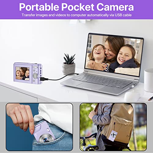 Digital Camera for Kids Girls and Boys - 1080P FHD Digital Camera 36MP LCD Screen Rechargeable Students Compact Camera Kid Camera with 16X Digital Zoom Vlogging Camera for Teens, Kids (Purple)