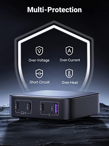 UGREEN 100W USB C Charger, Nexode 4 Ports USB C Charging Station, GaN Fast Desktop Charger Compatible with MacBook Pro, Dell XPS 15, iPhone 14 Pro Max/13, Galaxy S23 Ultra, iPad, Steam Deck and More