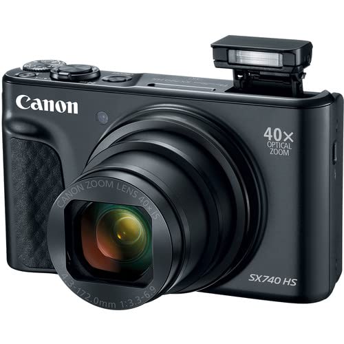 Canon PowerShot SX740 HS Digital Camera (Black) (2955C001) + 64GB Memory Card + 2 x NB13L Battery + Corel Photo Software + Charger + Card Reader + LED Light + Soft Bag + More (Renewed)