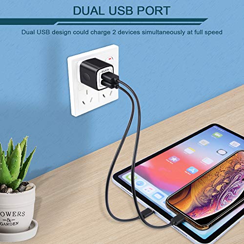 USB Wall Charger, Charger Adapter, AILKIN 6-Pack 2.1Amp Dual Port Quick Charger Plug Cube Replacement for iPhone X/8/7/6S/6S Plus/6 Plus/6, Samsung Galaxy S7/S6/S5 Edge, LG, HTC, Huawei, Moto etc.