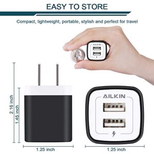 USB Wall Charger, Charger Adapter, AILKIN 6-Pack 2.1Amp Dual Port Quick Charger Plug Cube Replacement for iPhone X/8/7/6S/6S Plus/6 Plus/6, Samsung Galaxy S7/S6/S5 Edge, LG, HTC, Huawei, Moto etc.