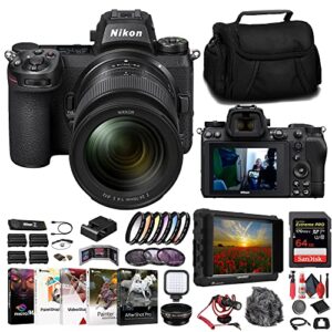 nikon z7 ii mirrorless camera with 24-70mm f/4 lens (1656) + 4k monitor + 64gb memory card + filter kit + wide angle lens + color filter kit + bag + 3 x en-el15c battery + charger + more (renewed)