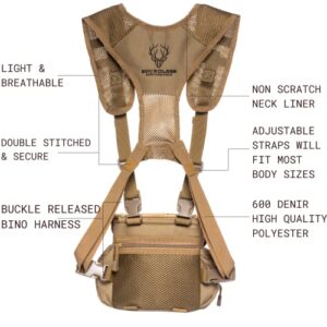 Boundless Performance Binocular Harness Chest Pack - Our Bino Harness case is Great for Hunting, Hiking, and Shooting - Bino Straps Secure Your Binoculars - Holds rangefinders, Bullets, Gear - Coyote