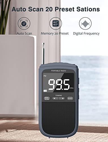 AM FM Walkman Radio:900mAh Rechargeable Portable Transistor Pocket Radio with Best Reception Digital Tuning, LCD Screen,Stereo Earphone Jack, Sleep Timer and Alarm Clock for Jogging,Walking