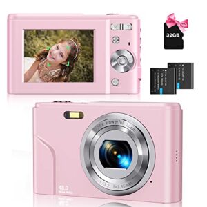 digital camera, kids camera with 32gb sd card, autofocus fhd 1080p 48mp compact camera with 16x digital zoom, vlogging youtube camera for kids, teens, students, girls, boys, adults, beginners