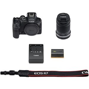 Canon EOS R7 Mirrorless Camera with 18-150mm Lens (5137C009) + Sony 64GB Tough SD Card + Bag + Card Reader + Flex Tripod + Hand Strap + Memory Wallet + Cap Keeper + Cleaning Kit (Renewed)