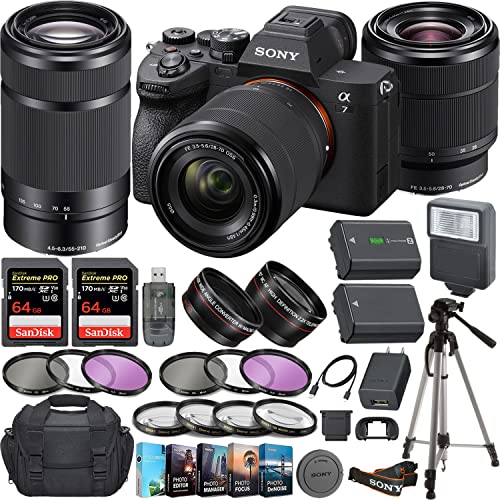 Camera Bundle for Sony a7 IV Mirrorless Camera with FE 28-70mm f/3.5-5.6 OSS and E 55-210mm f/4.5-6.3 OSS Lens + Accessories (128GB, Photo/Video Editing Software, and More)