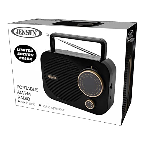 Jensen MR-550 Gold Modern Portable AM/FM Radio, Vintage Retro Rotary Dial with Built in Speakers + Aux Line-in, Power Plug or 4 x ‘C’ Batteries - (Limited Edition)