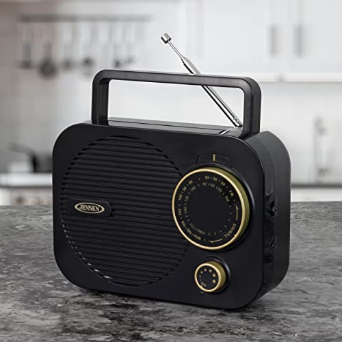 Jensen MR-550 Gold Modern Portable AM/FM Radio, Vintage Retro Rotary Dial with Built in Speakers + Aux Line-in, Power Plug or 4 x ‘C’ Batteries - (Limited Edition)