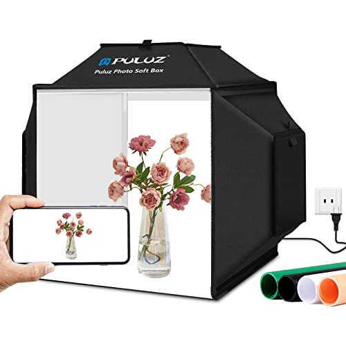 PULUZ Photo Studio Soft Box,16x16 inches Portable Light Box Photography Shooting Tent Kit with Hight CRI 480 LED Lights & 4 Color Backdrops for Product Photography