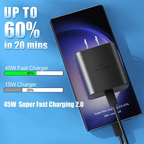 45W Samsung Super Fast Charger Type C, USB C Android Phone Charger Fast Charging for Samsung Galaxy S23 Ultra/S23 Plus/S22 Ultra/S22+/S22/S21 ultra/S20/Note 20,10 FT Cable with PPS Wall Charger Block