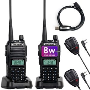 baofeng uv-82 high power baofeng radio ham radio handheld 2 way radio walkie talkies with earpiece,handheld speaker mic and programming cable (2 pack-black)