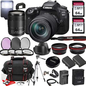 canon eos 90d dslr camera w/ef-s 18-135mm f/3.5-5.6 is usm lens + 2x 64gb memory + hood + case + filters + tripod + more (35pc bundle)